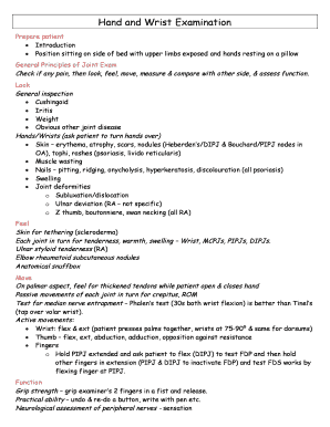 Fillable Online Hand and Wrist Examination Fax Email Print - pdfFiller