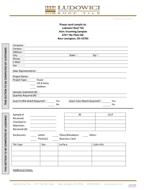 Fillable Online Please send sample to: Ludowici Roof Tile Attn ...
