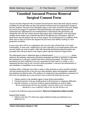 Fillable Online Ununited Anconeal Process Removal Surgical Consent Form ...