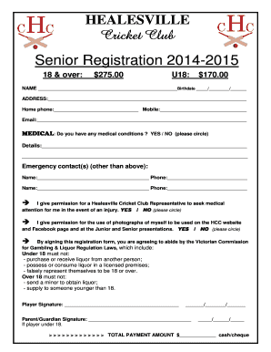 Fillable Online Senior Registration form 2014-15 Fax Email Print ...