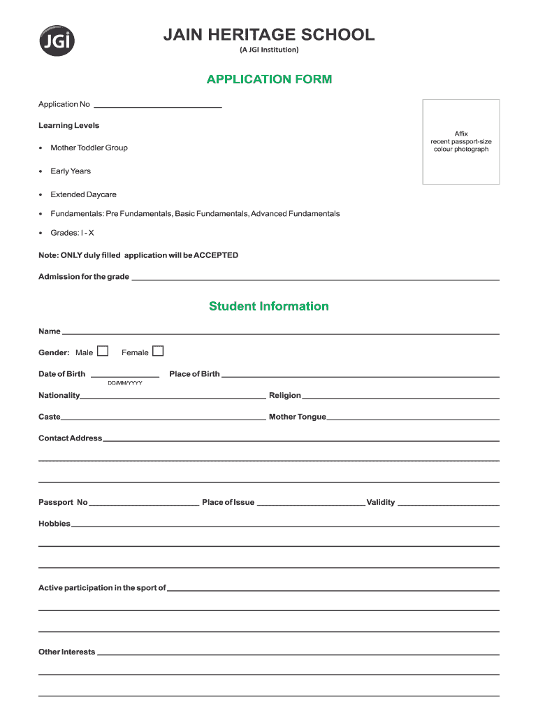 Fillable Online 413 R 13 - JHS - CBSE Application Form Fax Email Print - pdfFiller
