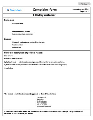 Fillable Online Complaint-form Instruction no 201 Page 1 of 1 Filled by ...