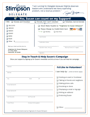 Fillable Online Yes, Susan can count on my Support! - Susan Stimpson ...