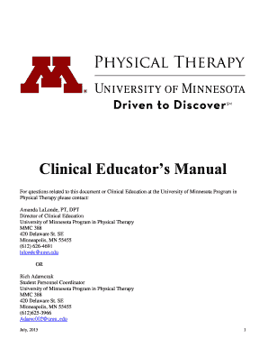 Fillable Online physicalrehab umn Clinical Educator's Manual ...