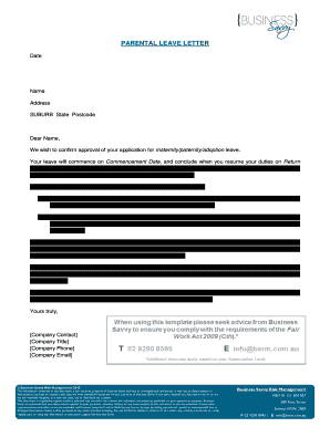 Fillable Online PARENTAL LEAVE LETTER - Business Savvy Risk Management ...