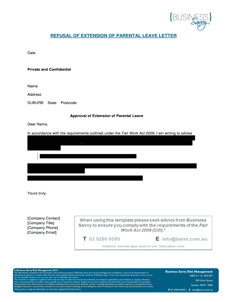 Fillable Online REFUSAL OF EXTENSION OF PARENTAL LEAVE LETTER Fax Email Print - pdfFiller