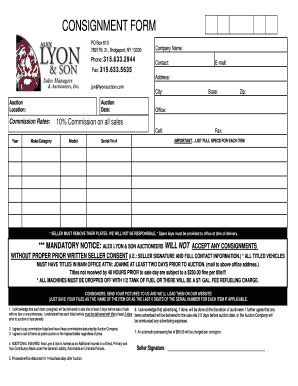 Fillable Online CONSIGNMENT FORM 10 Commission on all sales Fax Email ...