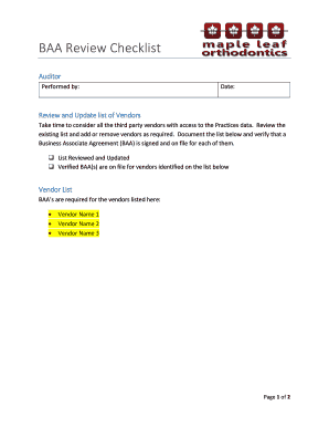 Fillable Online BAA Review Checklist - bblogbbmmeconsultingbbcomb Fax ...