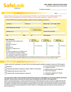 Fillable Online NEW JERSEY CERTIFICATION FORM LIFELINE ASSISTANCE ...