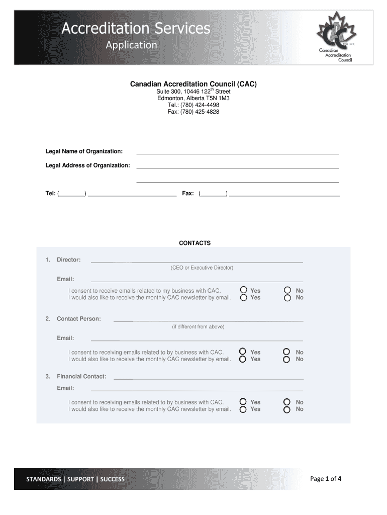 Fillable Online canadianaccreditation Canadian Accreditation Council ...