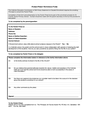 Fillable Online sfxpsgeraldton wa edu Parish Priest Reference Form ...