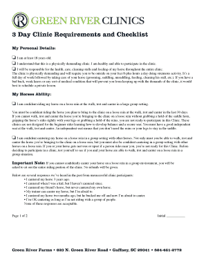 Fillable Online 3 Day Clinic Requirements and Checklist Fax Email Print ...
