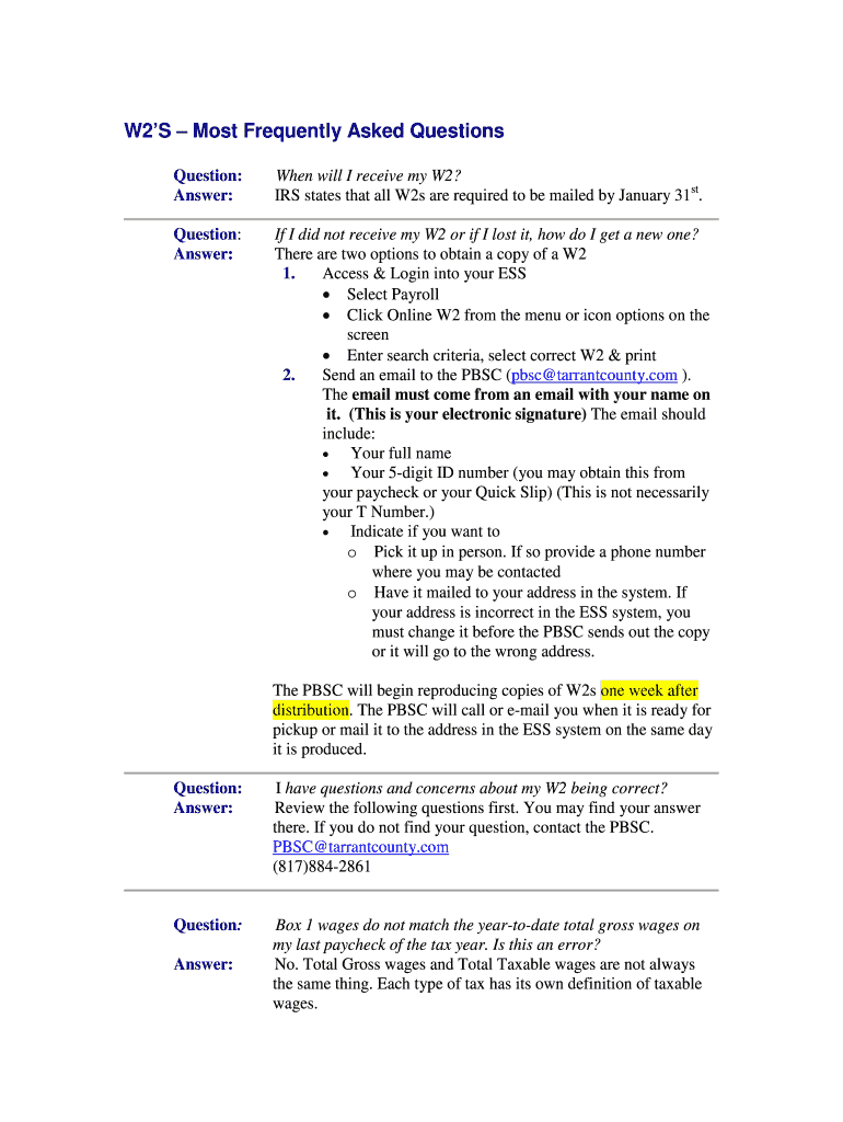 Fillable Online W2S Most Frequently Asked Questions Fax Email Print fillable-online-w2s-most-frequently-asked-questions-fax-email-print