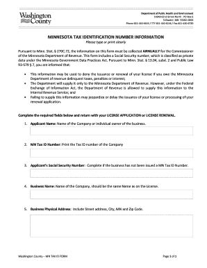 Fillable Online co washington mn MINNESOTA TAX IDENTIFICATION NUMBER ...