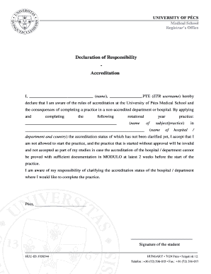 Fillable Online Declaration of Responsibility Accreditation - PTE OK ...
