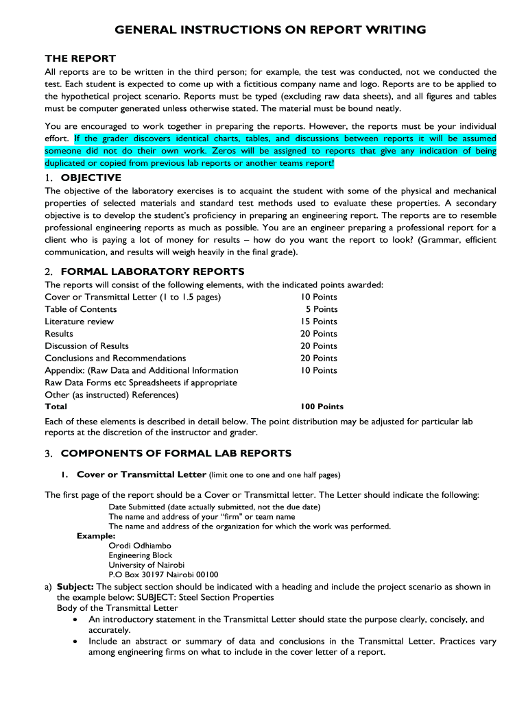 Fillable Online GENERAL INSTRUCTIONS ON REPORT WRITING Fax Email Print ...
