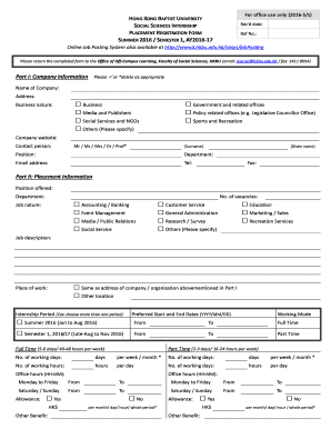 Fillable Online sosc1 hkbu edu Social Sciences Internship Placement ...