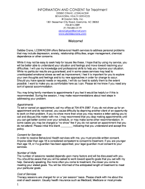 Fillable Online INFORMATION AND CONSENT for Treatment ... - Debbie ...
