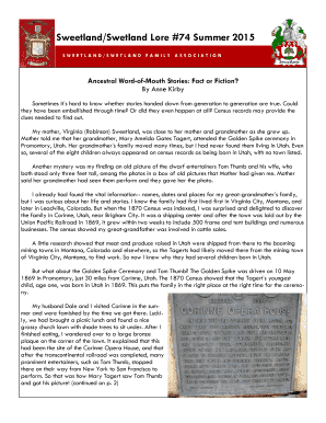 Fillable Online Sweetland/Swetland Lore #74 Summer 2015 SWEETLAND ...