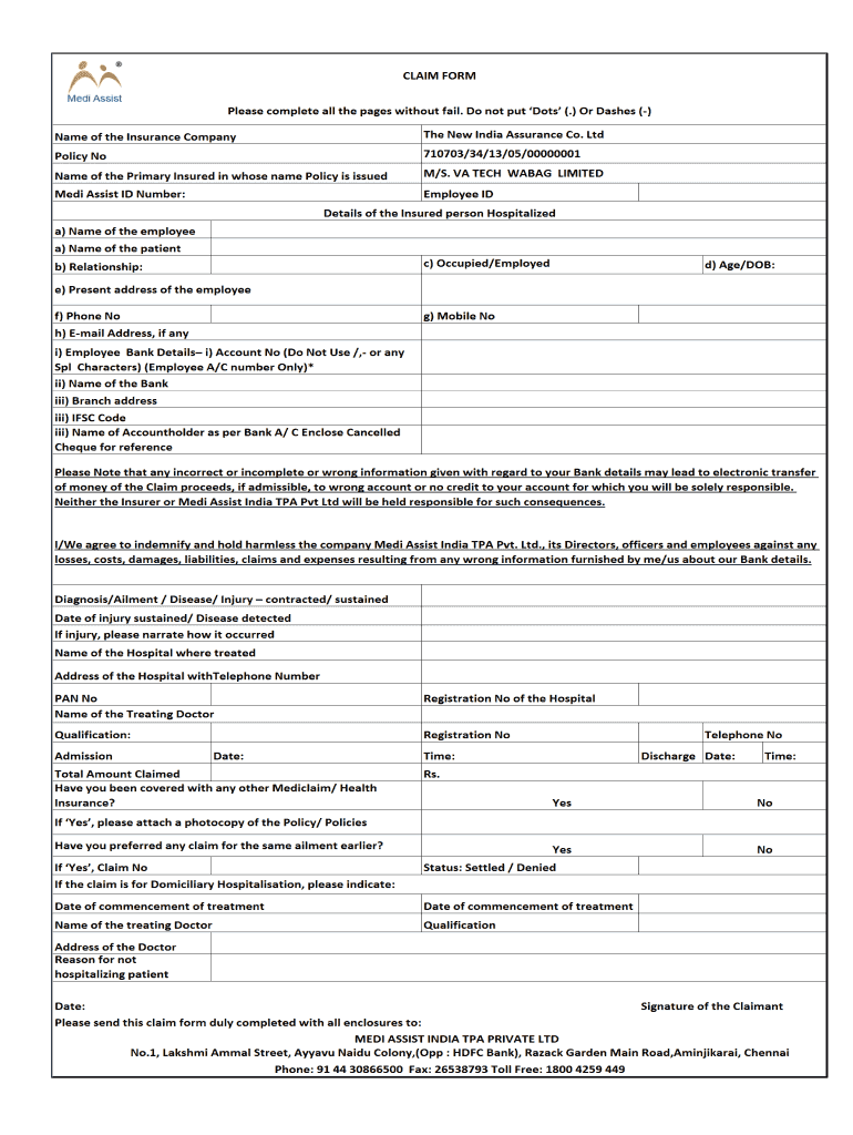 Fillable Online portal wabag Re Authorisation to Ms Medi Assist India ...