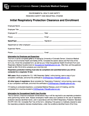 Fillable Online ucdenver Initial Respiratory Protection Clearance and ...