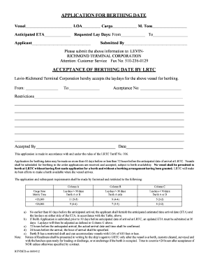Fillable Online Berth Application Form 060412 Fax Email Print - pdfFiller