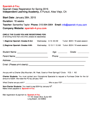 Fillable Online Spanish-4-You Spanish Class Registration for Spring ...