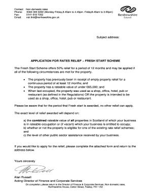 Fillable Online Fresh Start Application Form - Invest in Renfrewshire ...