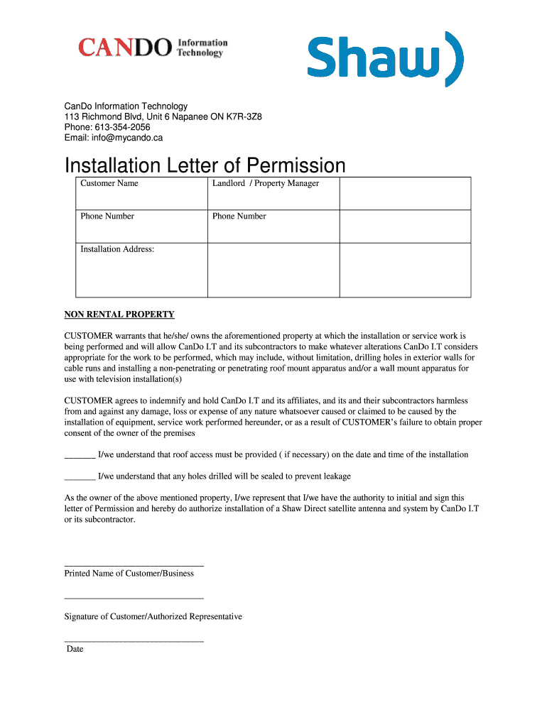 Fillable Online mycandohome Shaw Direct Permission Form - CanDo Home ...