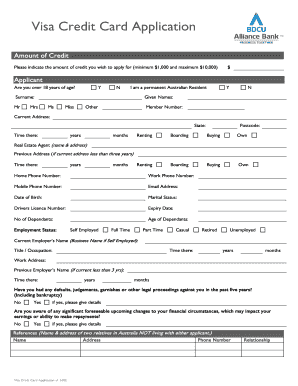Fillable Online Visa Credit Card Application - BDCU Alliance Bank Fax ...