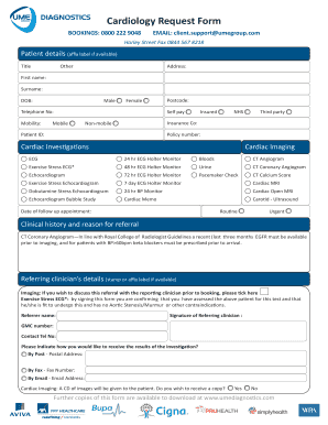 Fillable Online Cardiology Request Form - ume diagnostics Fax Email ...
