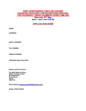 Fillable Online MAY First Aid Application Form - bkk-ukcom Fax Email ...