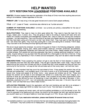 Fillable Online HELP WANTED - fellowshipofthemartyrscom Fax Email Print ...