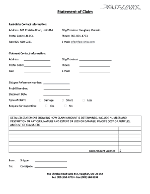 Fillable Online Statement of Claim - Fast-Links Inc Fax Email Print ...