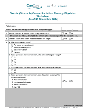 Fillable Online Gastric (Stomach) Cancer Radiation Therapy Physician ...