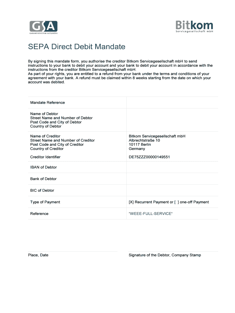 Fillable Online garantiesystem-altgeraete SEPA Direct Debit Mandate - bgarantiesystemb ...