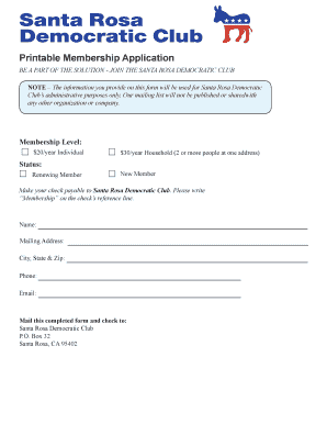 Fillable Online democlub Santa Rosa Democratic Club Membership form ...