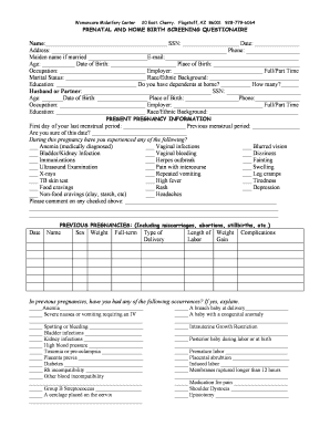 Fillable Online PRENATAL AND HOME BIRTH SCREENING QUESTIONAIRE Fax ...