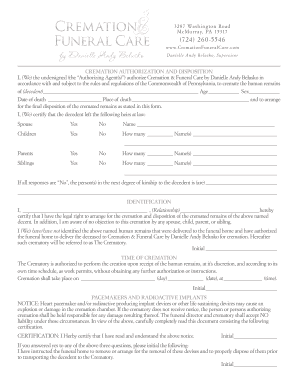 Fillable Online Cremation Authorization - Cremation and Funeral Care by ...