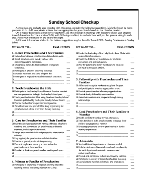Fillable Online Preschool Sunday School Checkup Administration ...