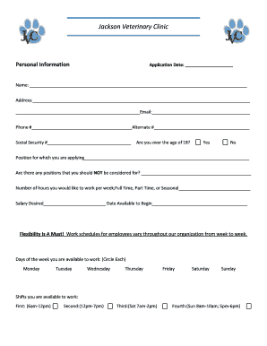 Fillable Online jacksonvet Printable Application. - Jackson Veterinary Clinic Fax Email Print ...