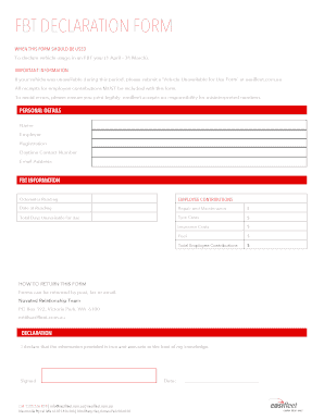 Fillable Online FBT DECLARATION FORM - bEasifleetb Fax Email Print ...