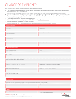 Fillable Online CHANGE OF EMPLOYER - bEasifleetb Fax Email Print ...