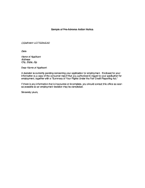 Fillable Online Sample of Pre-Adverse Action notice ...