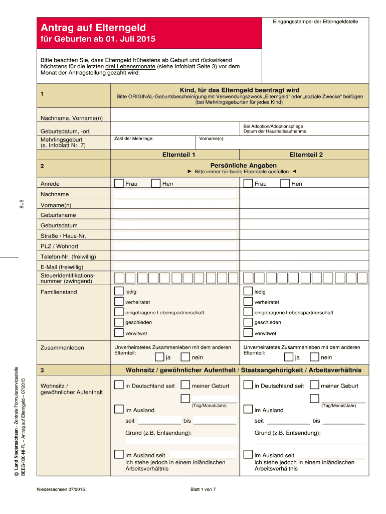 Ausfüllbar Online Antrag auf Elterngeld fr Geburten ab 01 Juli 2015 ...