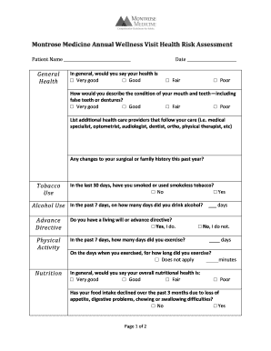 Fillable Online Montrose Medicine Annual Wellness Visit Health Risk ...
