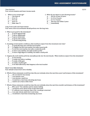 Fillable Online Risk Assessment Questionnaire - Sowell Management ...