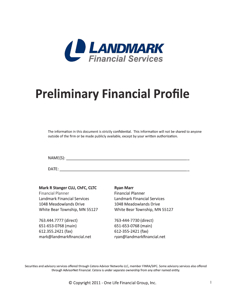 Fillable Online landmarkfinancial Preliminary Financial Profile - Home ...