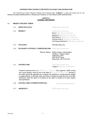 Fillable Online CONSTRUCTION CONTRACT BETWEEN WALMART AND CONTRACTOR ...