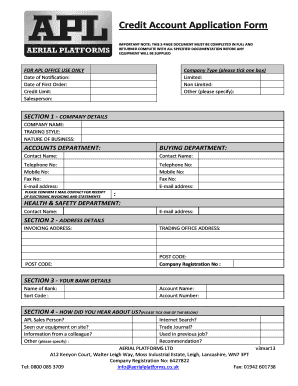 Fillable Online aerialplatforms co Credit Account Application Form ...